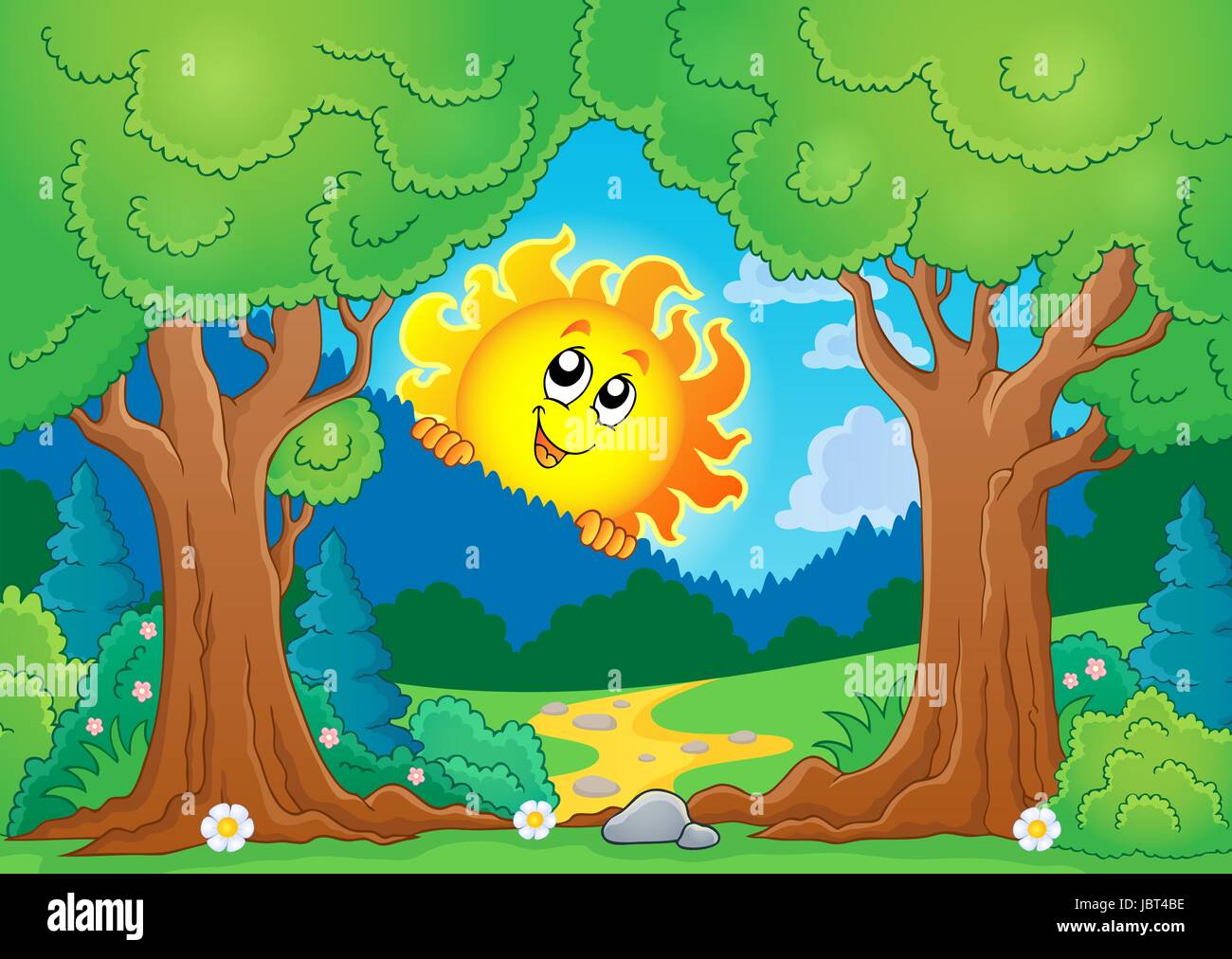 Tree theme with sun 1 - picture illustration Stock Photo - Alamy
