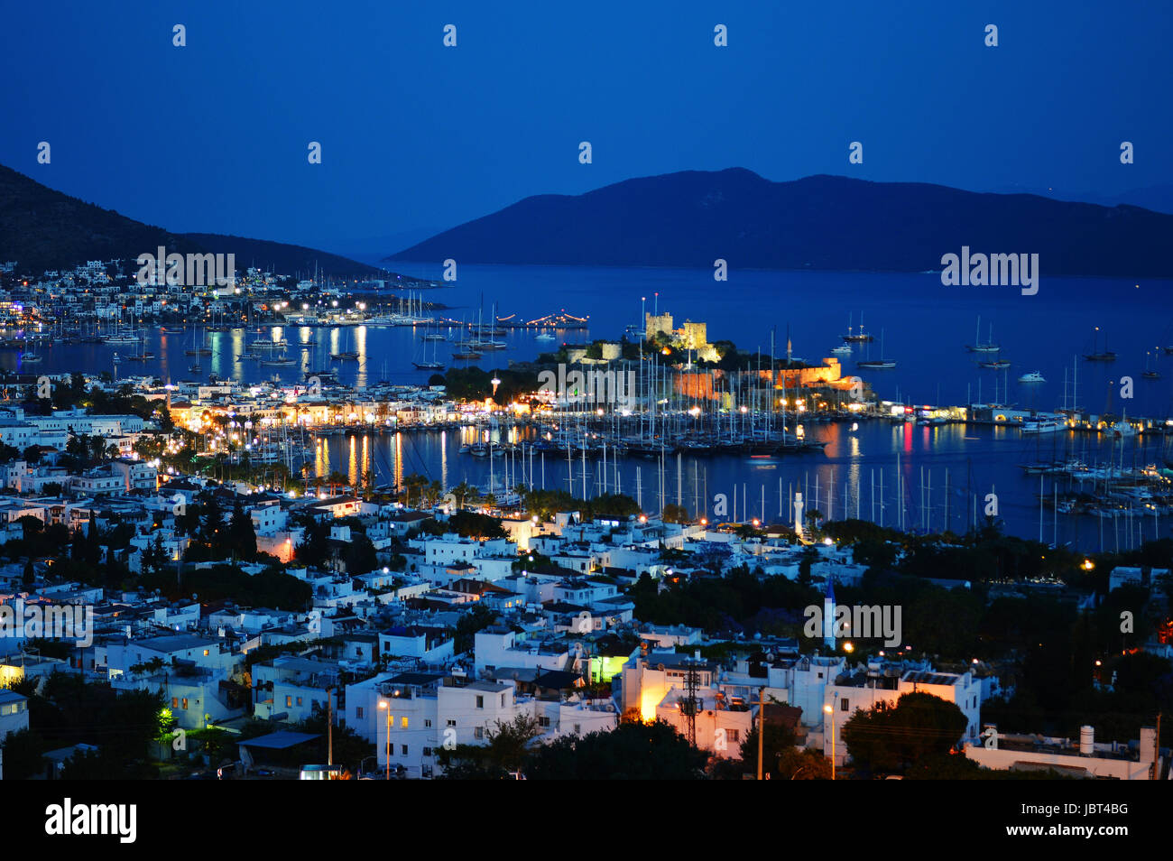 View of Bodrum harbor by night. Turkish Riviera Stock Photo - Alamy