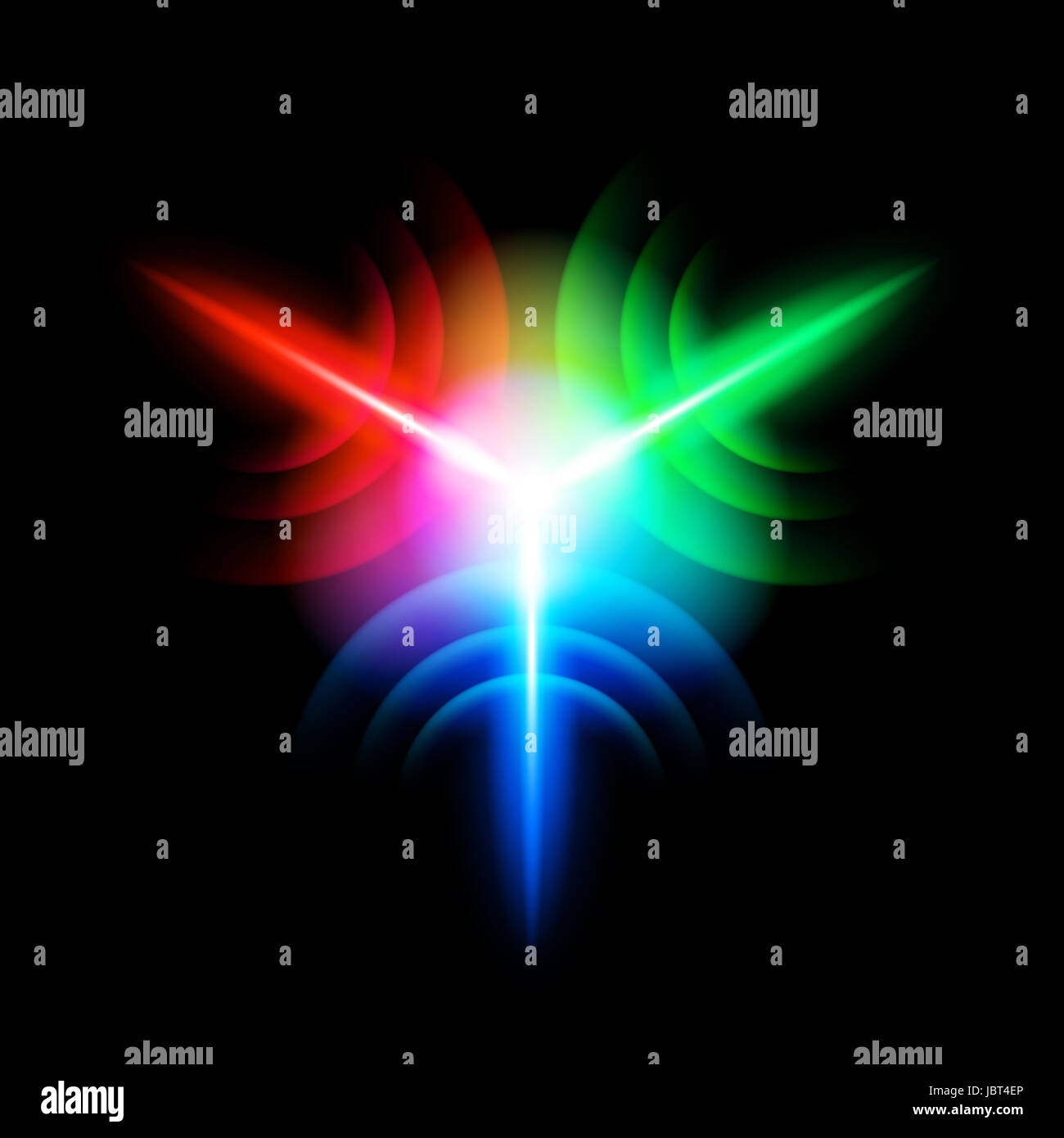 Multicolour digital star with three tips on the black background Stock ...