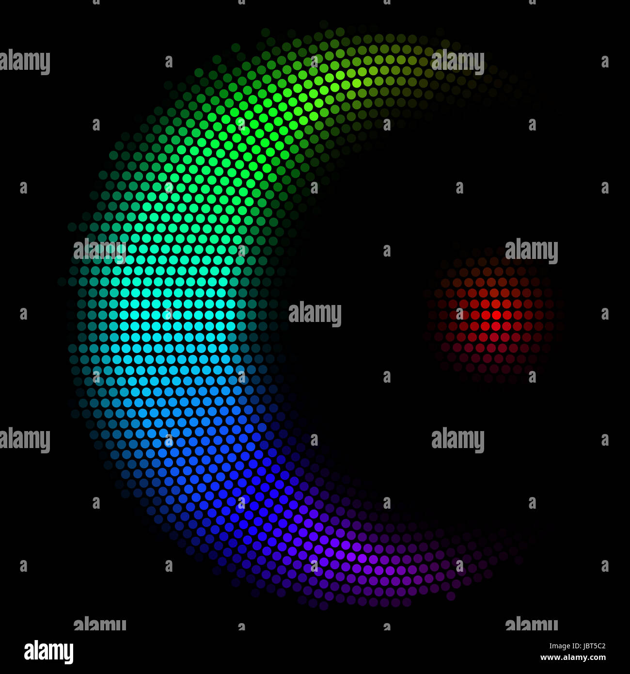Dots digital form crescent on the black background Stock Photo - Alamy
