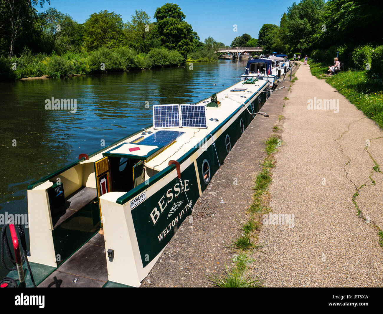 Solar Panel on Narrow Boat, Thames Path, River Thames, Goring-on-Thames ...