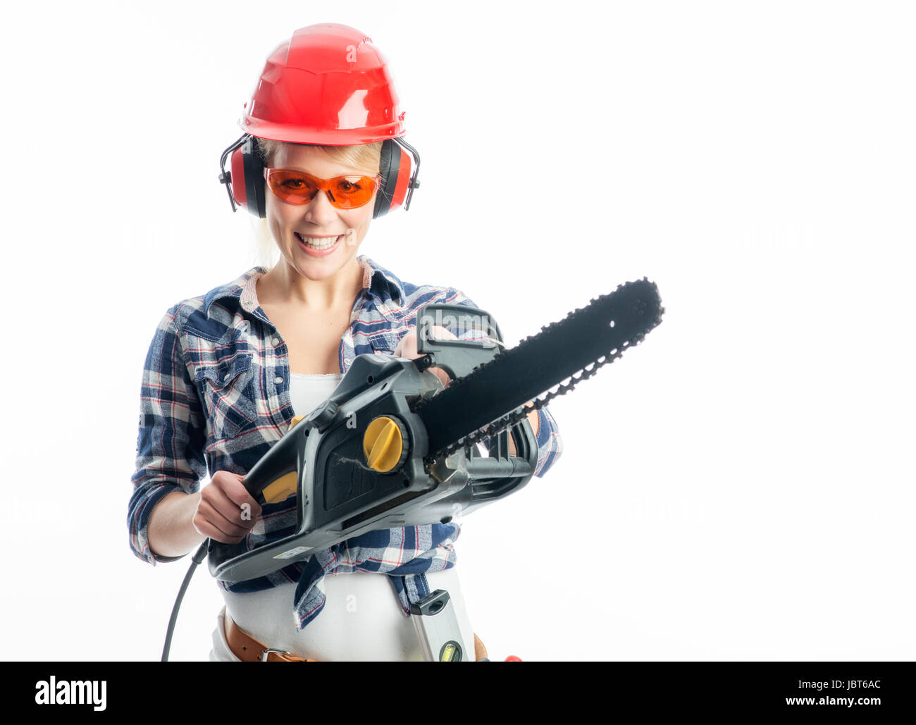 woman with chainsaw Stock Photo - Alamy