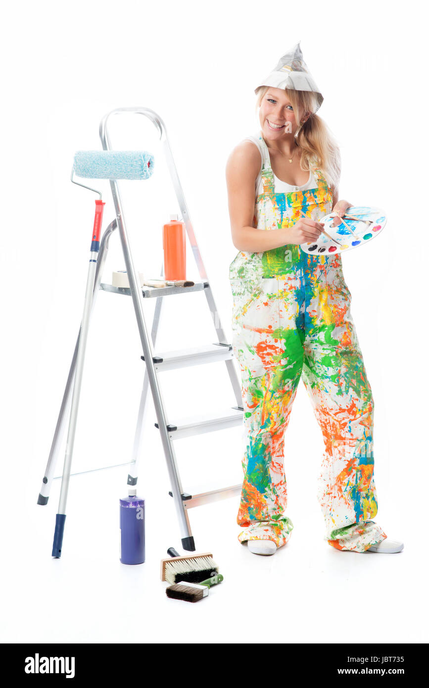 female painter with palette Stock Photo - Alamy