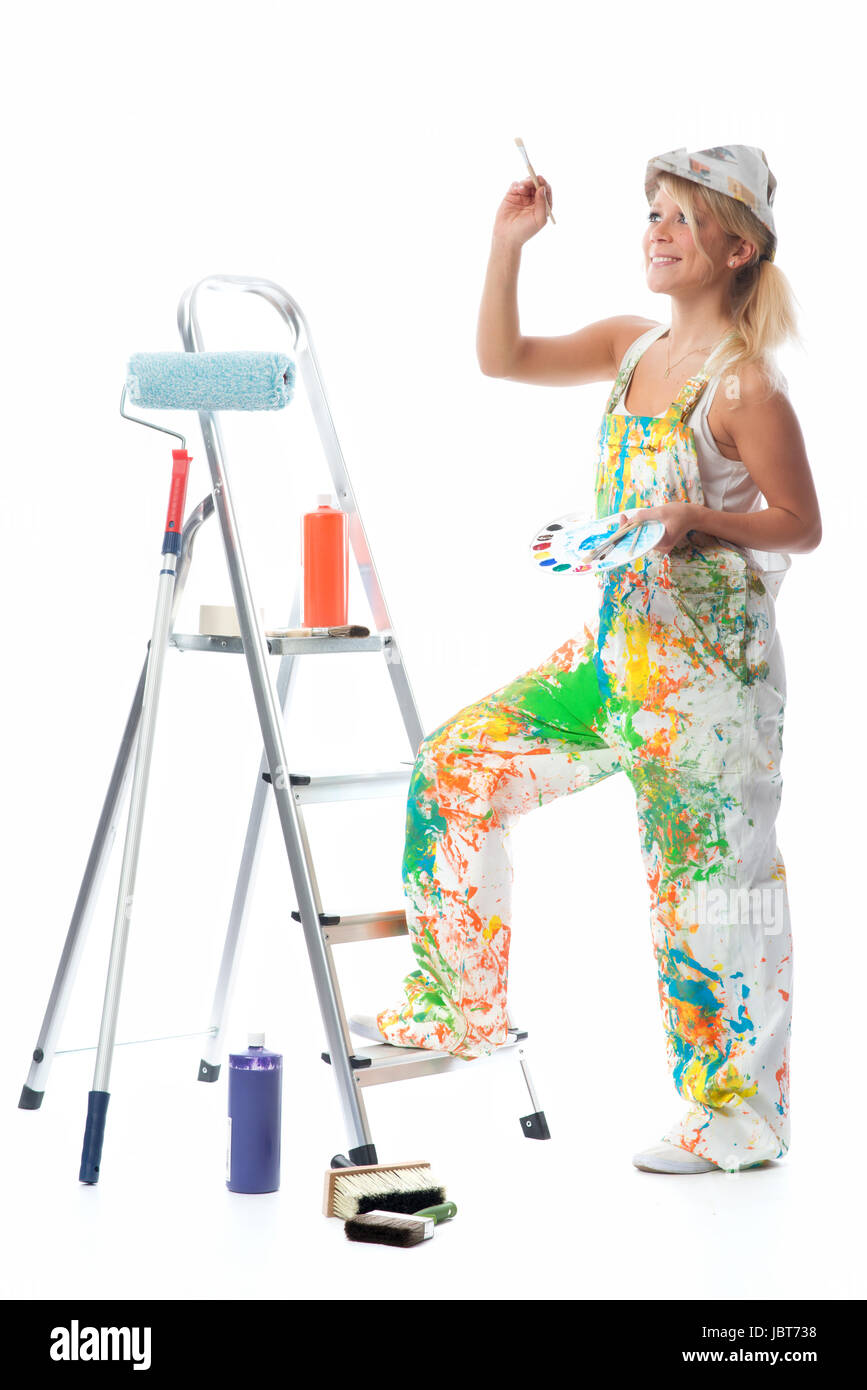 female painter with palette Stock Photo - Alamy