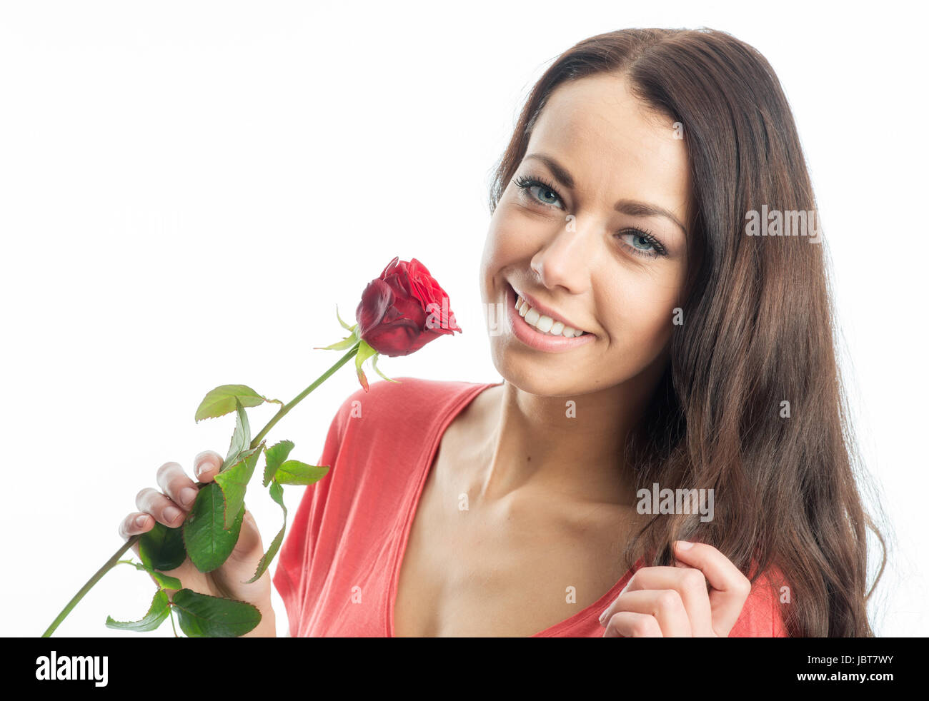 beautiful woman face with rose Stock Photo - Alamy