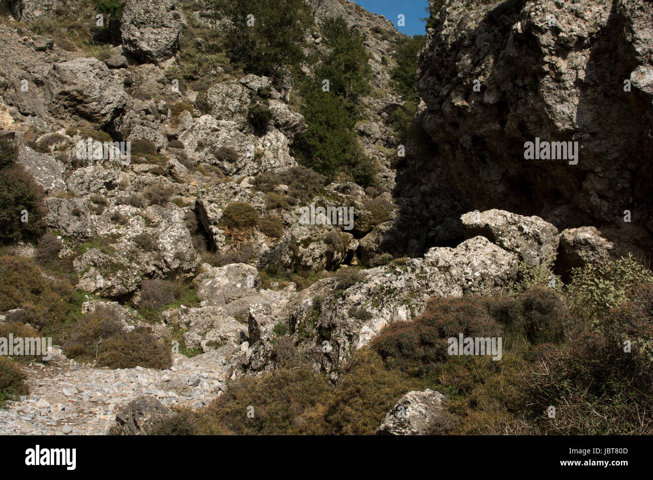 Imbros Gorge with its steep limestone walls at the South coast of Crete ...