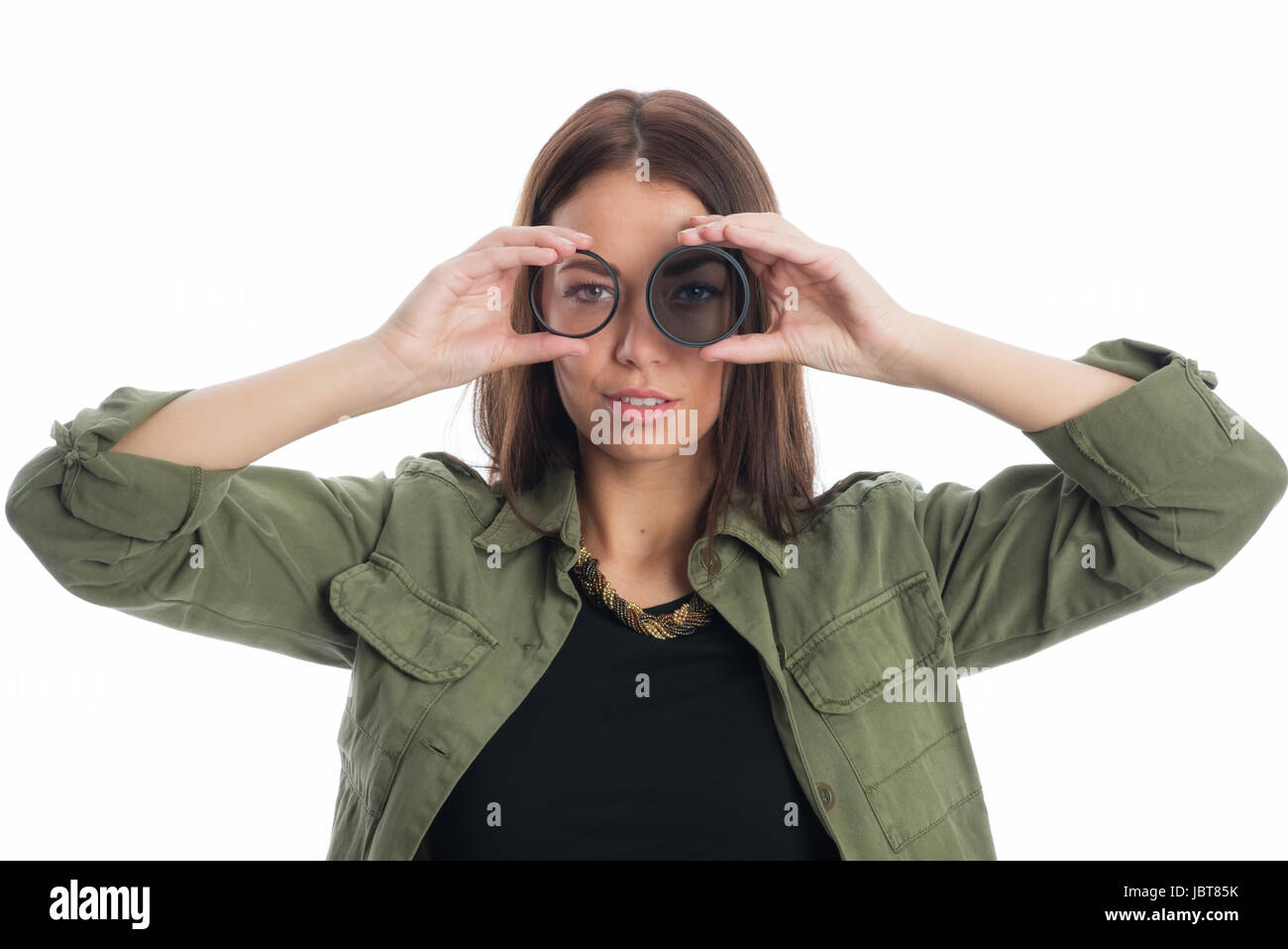 young woman holding camera filters Stock Photo - Alamy