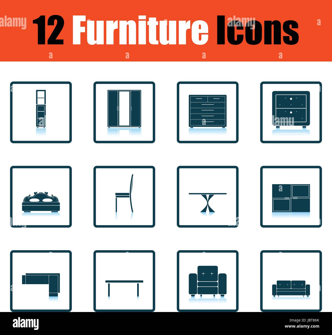 Home furniture icon set. Shadow reflection design. Vector illustration ...