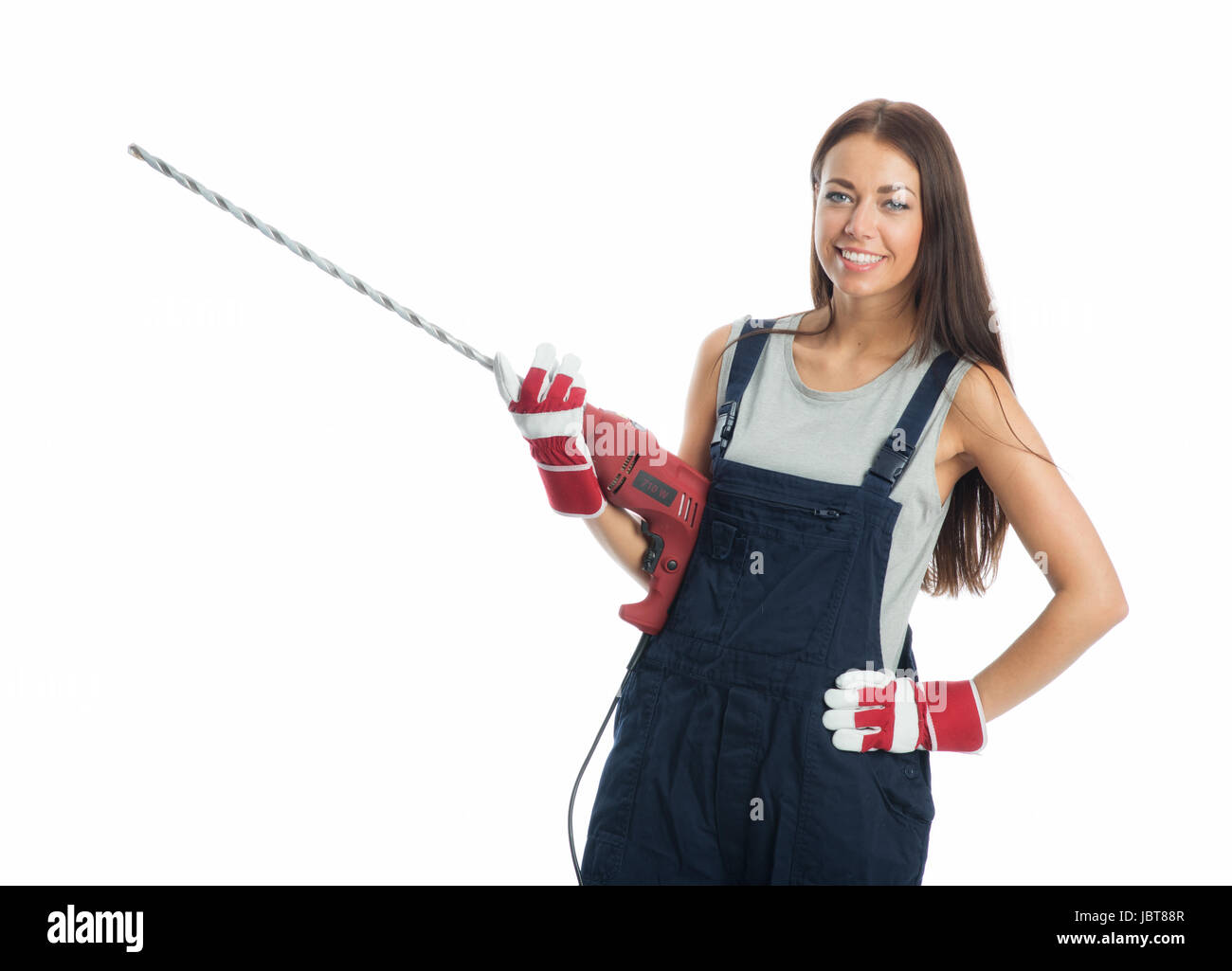 woman with drill Stock Photo - Alamy