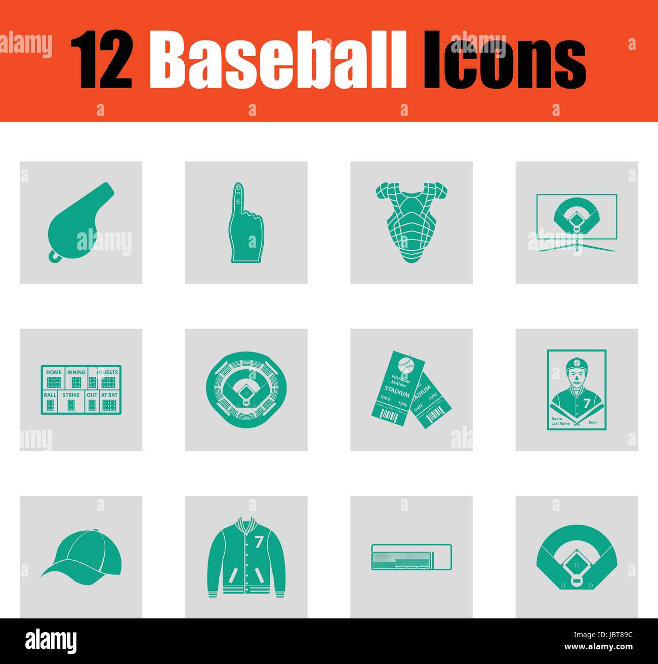 Baseballl icon set. Green on gray design. Vector illustration Stock ...