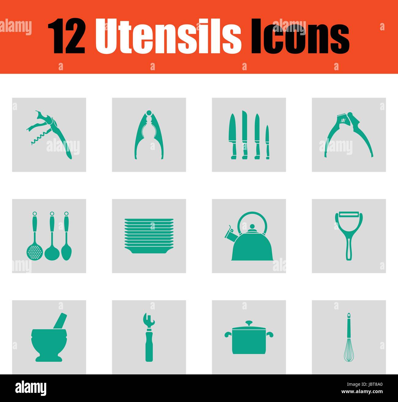 Utensils icon set. Green on gray design. Vector illustration Stock ...