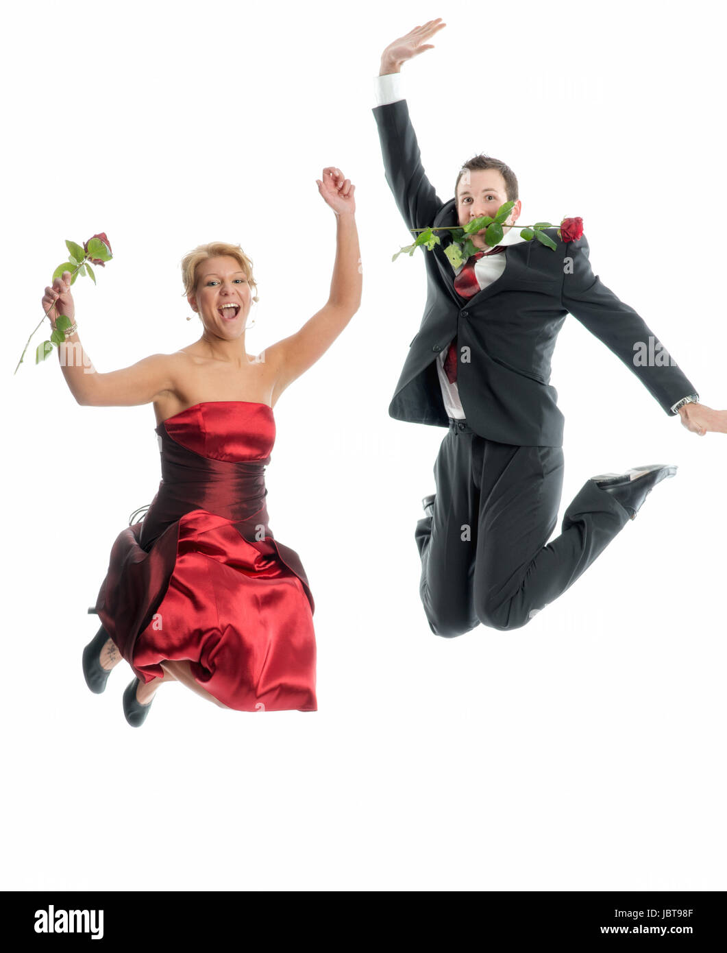 enamoured couple making freudensprung Stock Photo - Alamy