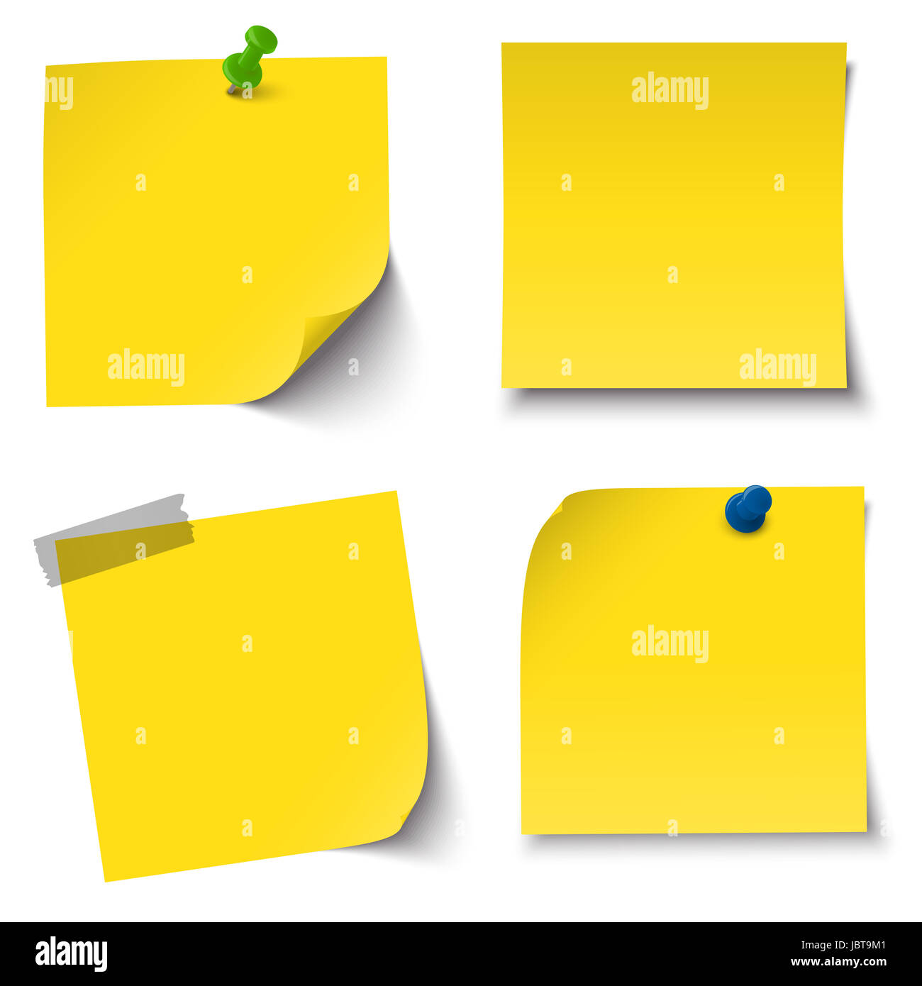 collection of sticky papers with pin needle, adhesive tape Stock Photo ...