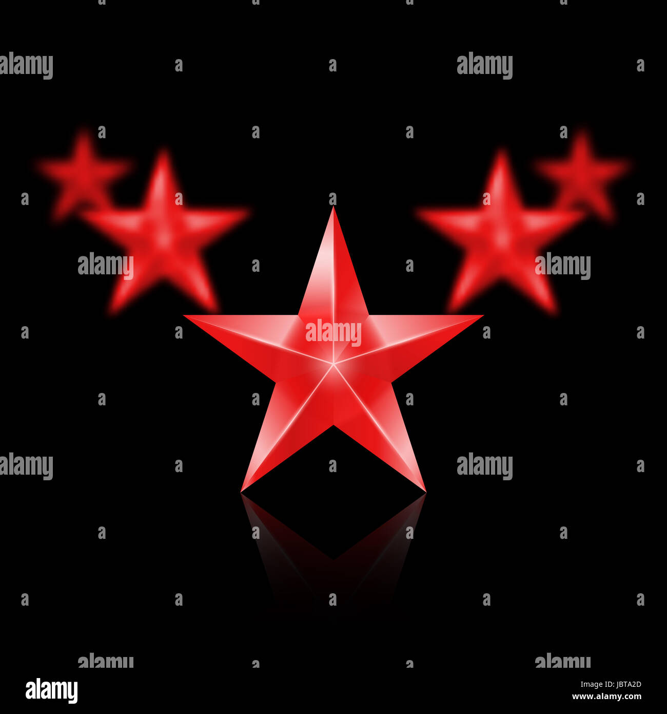 Five red stars on black background - the first one in focus, the others ...
