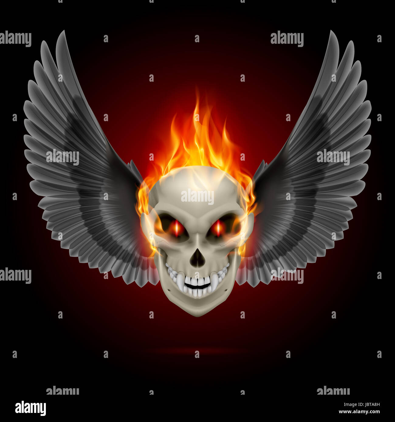 Mutant skull with orange flame and black wings Stock Photo - Alamy