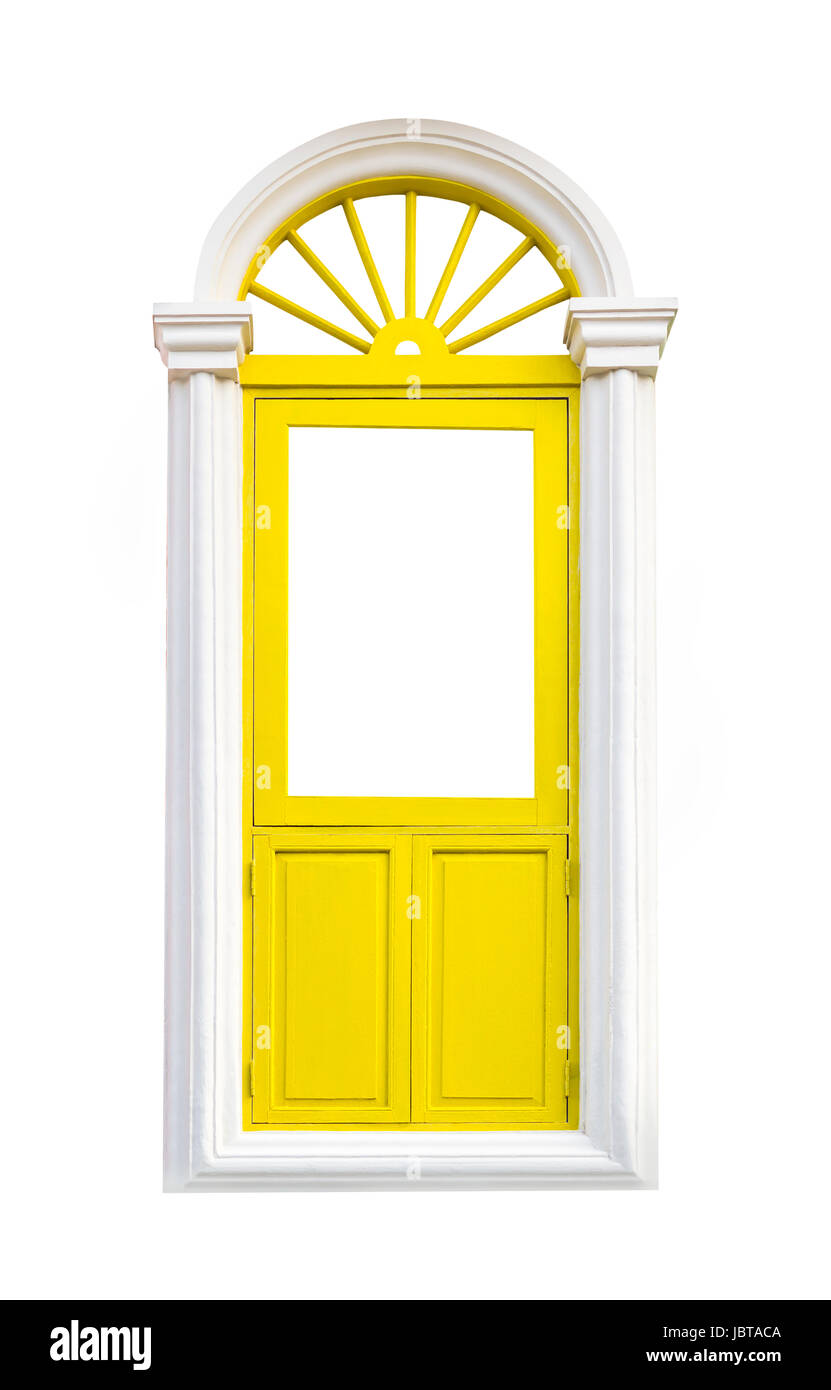 Yellow classic window frame isolated on white with clipping path Stock ...