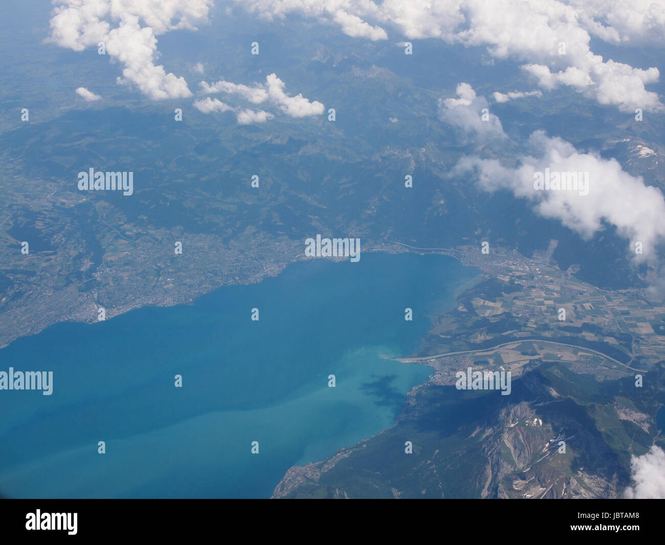 Aerial view of Bodensee lake aka Lake Constance at the border of ...