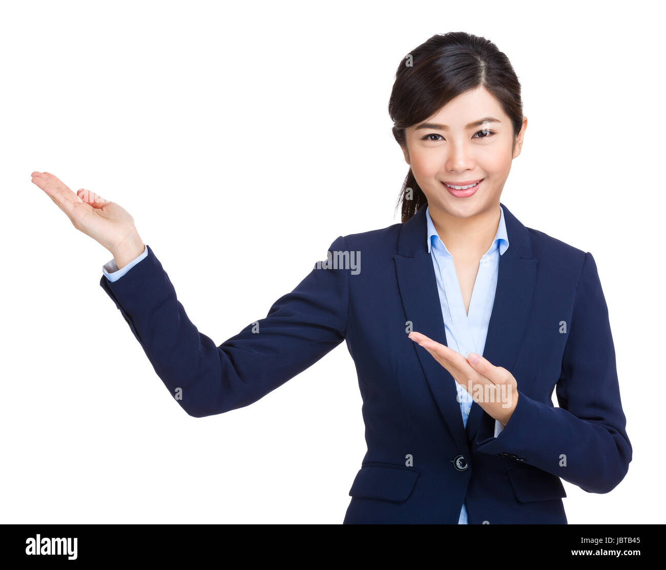 Business woman show empty hand Stock Photo - Alamy