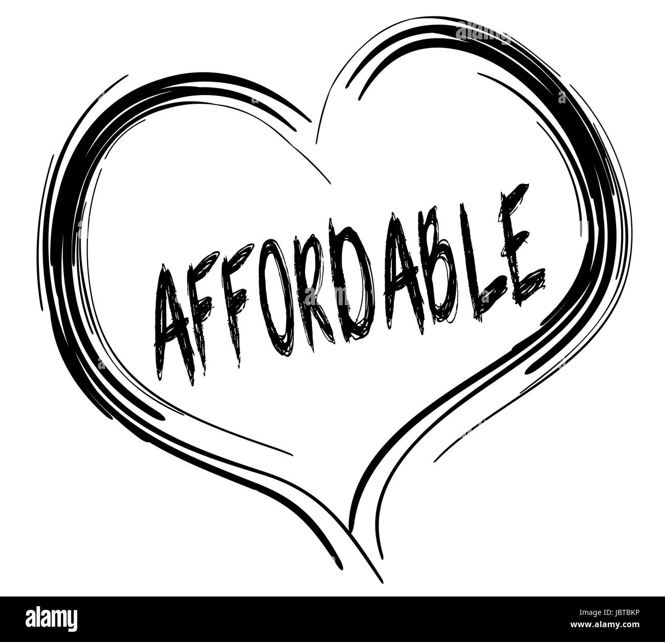 Sketched black heart with AFFORDABLE text. Illustration graphic concept ...
