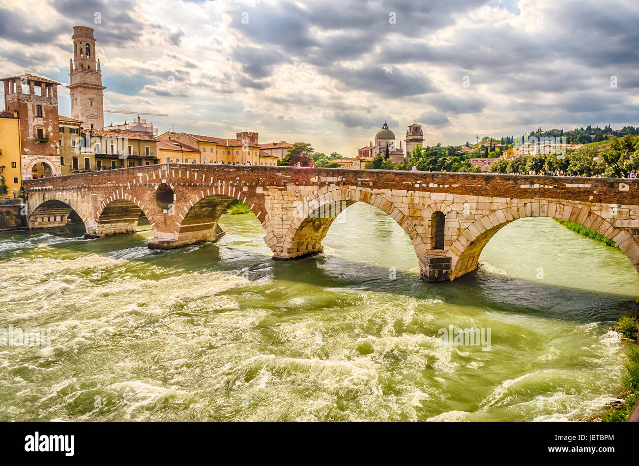 Ancient Roman Bridge called Ponte di Pietra above the Adige River in ...