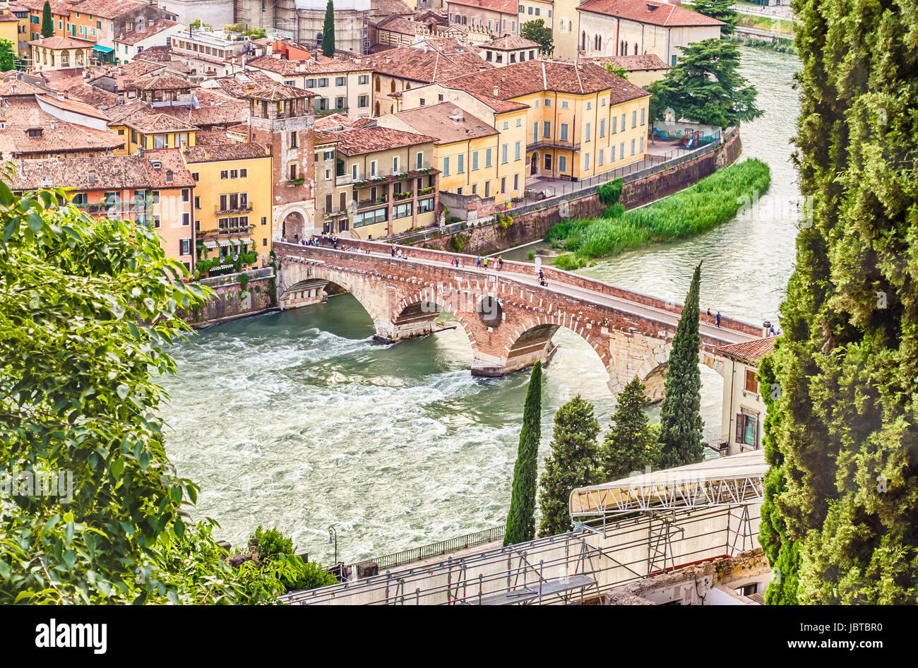 Ancient Roman Bridge called Ponte di Pietra above the Adige River in ...
