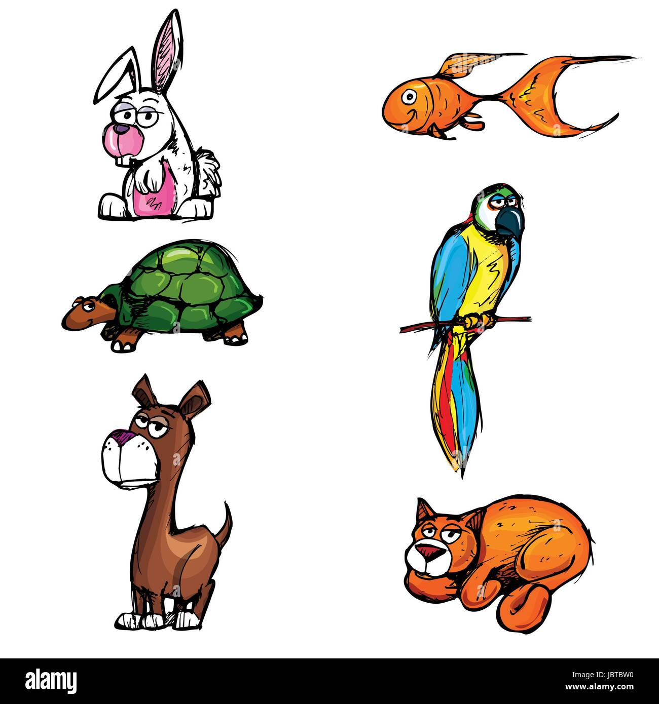 Set of cartoon pets. Isolated on white Stock Photo - Alamy