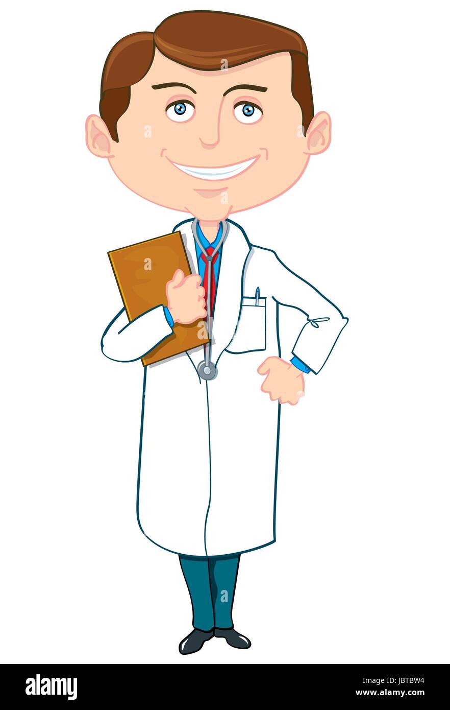 Cartoon doctor in white coat. Isolated on white Stock Photo - Alamy