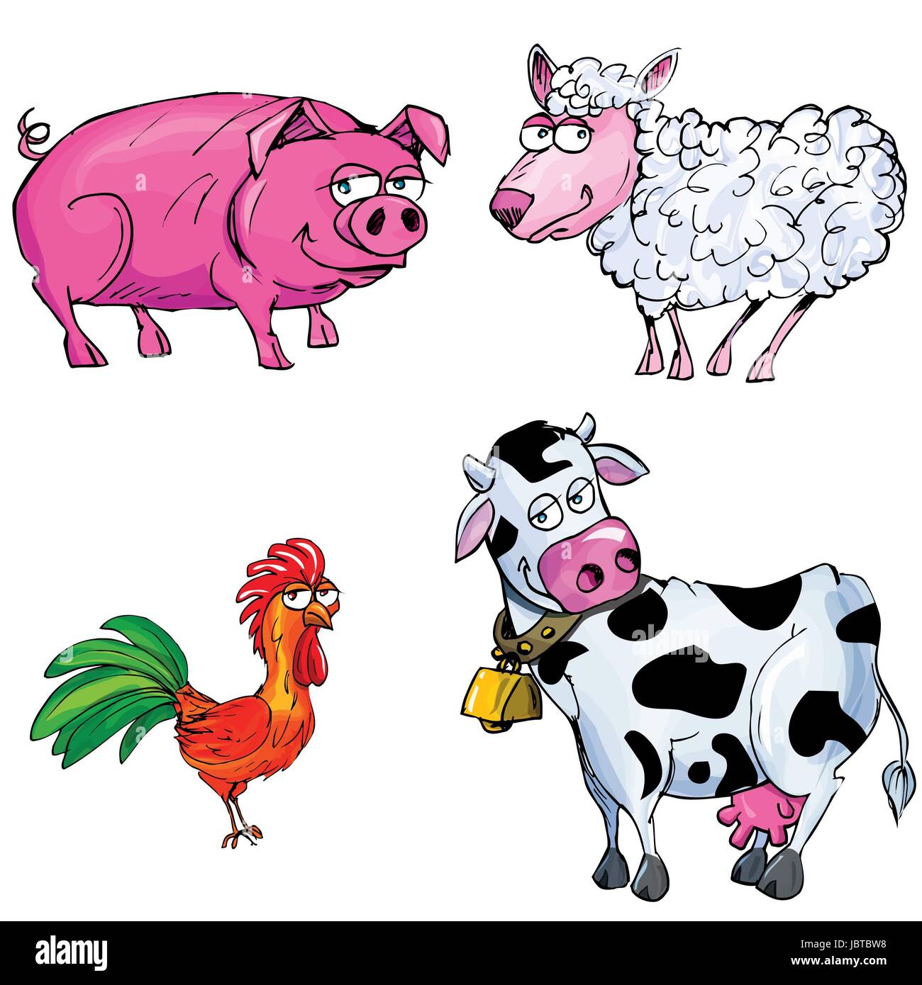Cartoon set of farm animals isolated on white Stock Photo - Alamy