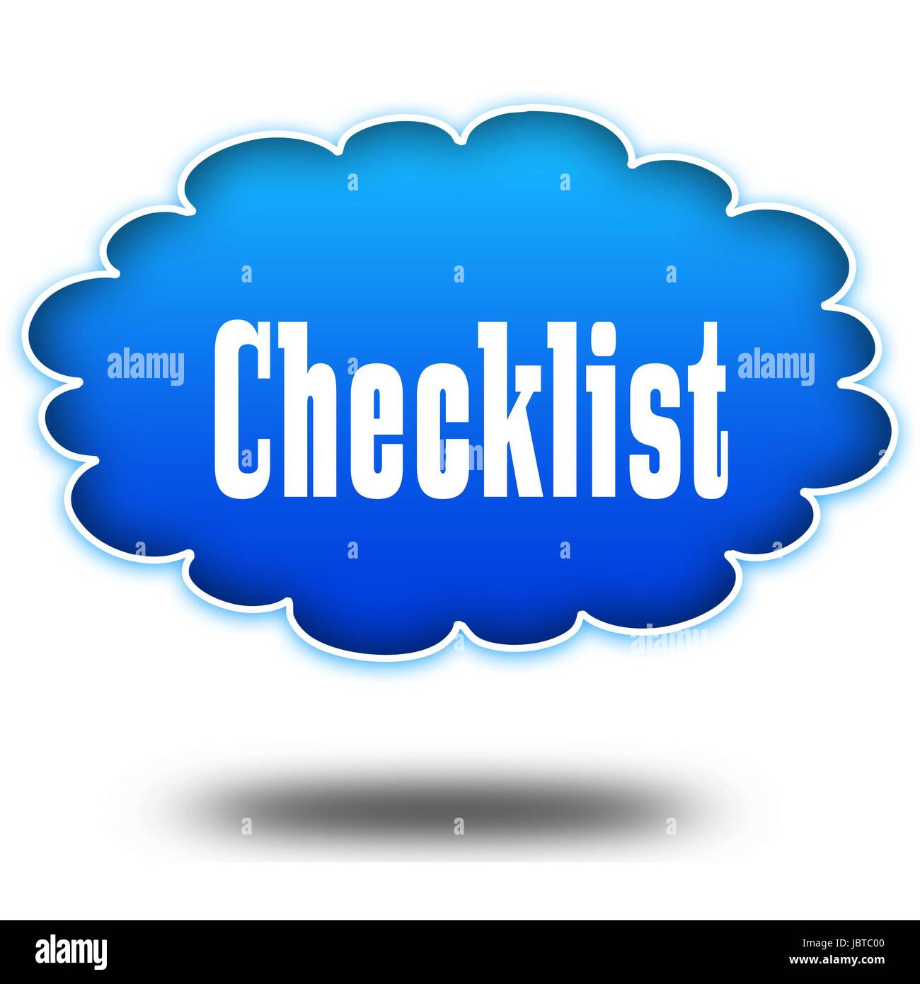 CHECKLIST text message on hovering blue cloud. Illustration Stock Photo ...