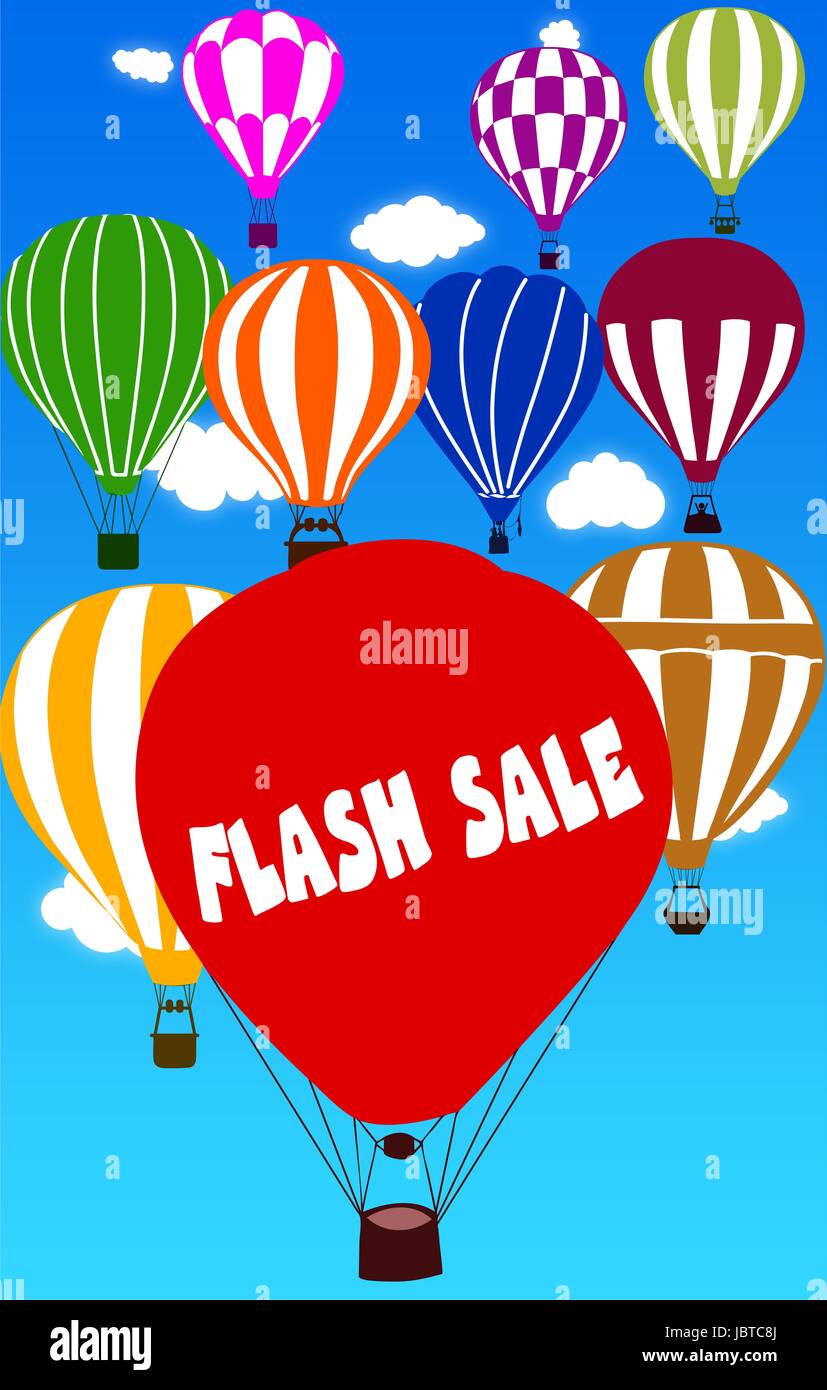 FLASH SALE written on hot air balloon with a blue sky background ...
