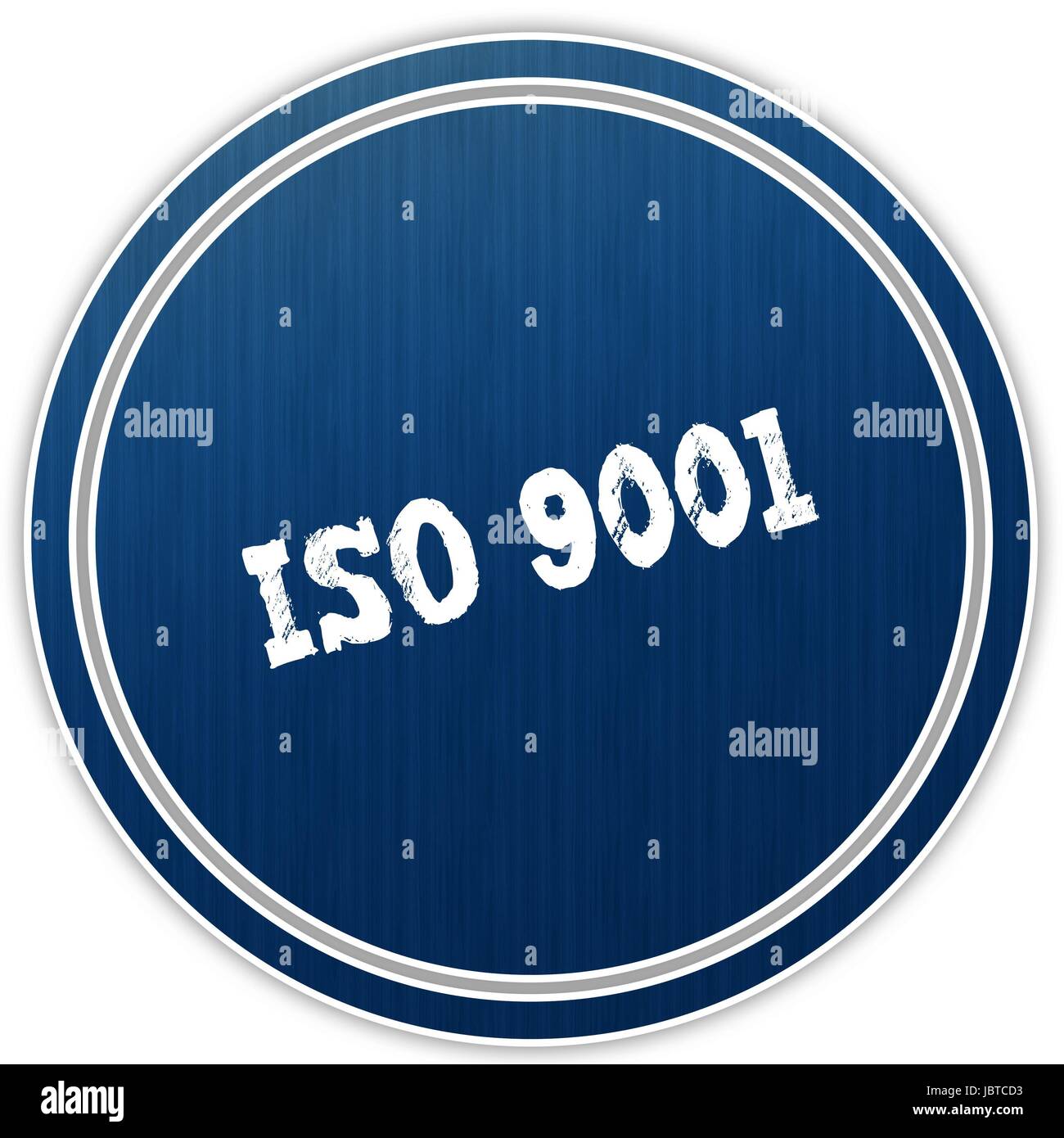 ISO 9001 distressed text on blue round badge. Illustration Stock Photo ...