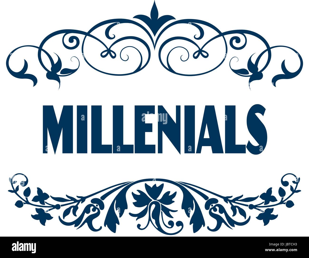 MILLENIALS blue text frames. Illustration concept image Stock Photo - Alamy
