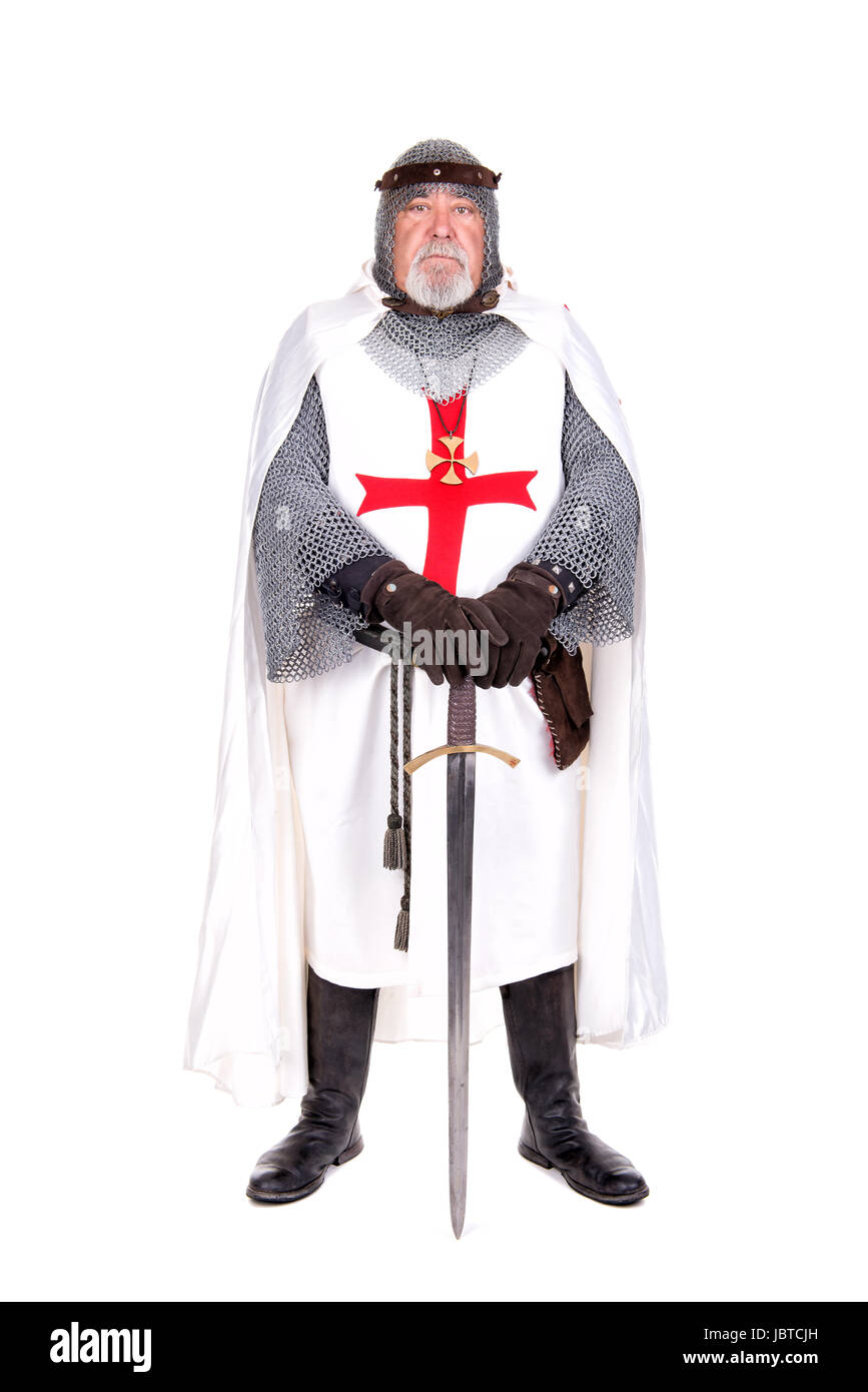 knight Templar posing with sword isolated in white Stock Photo - Alamy