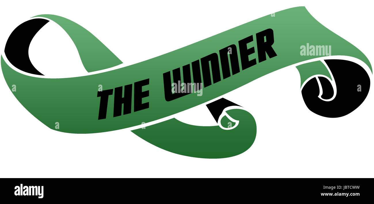 Green scrolled ribbon with THE WINNER message. Illustration image Stock ...