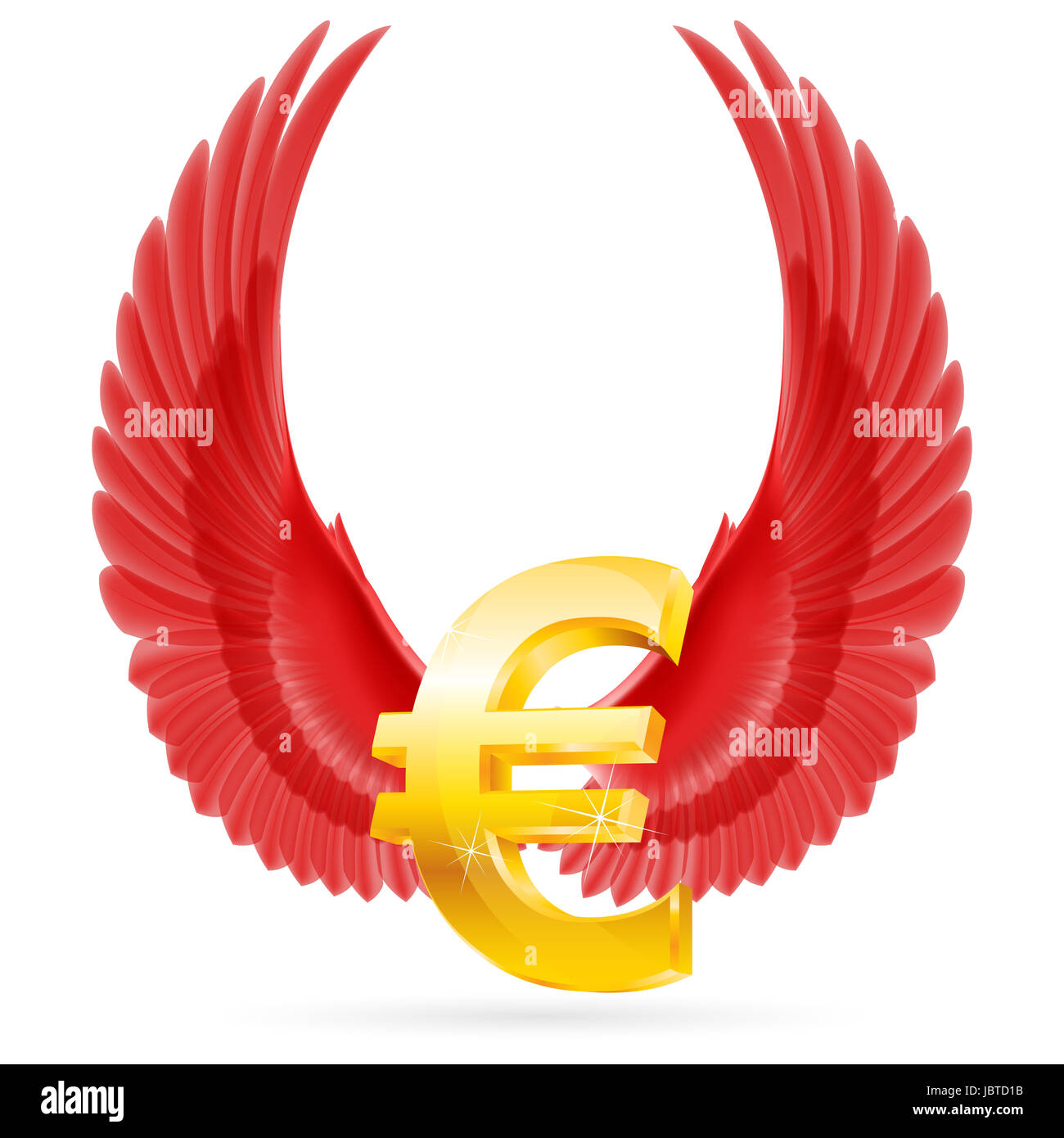 Golden euro symbol with red raised up wings Stock Photo - Alamy