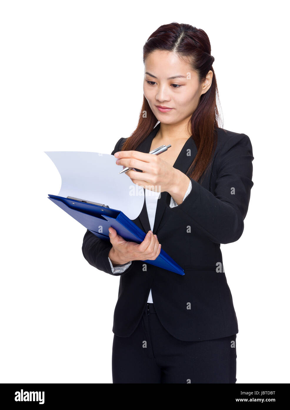 Secretary look at clipboard Stock Photo - Alamy