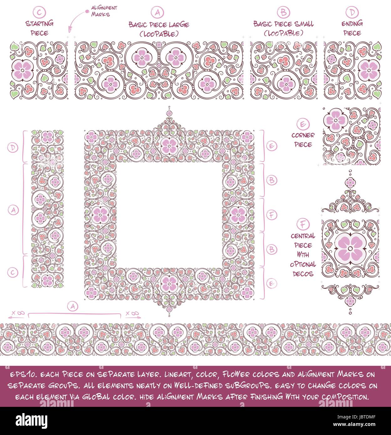 Flower Decorative building blocks to create Ornament compositions. EPS ...