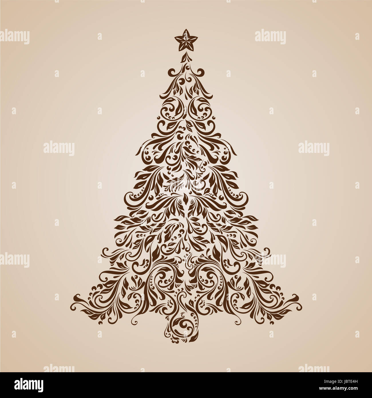 Elegant Christmas tree of ornate floral pattern in brown color Stock ...