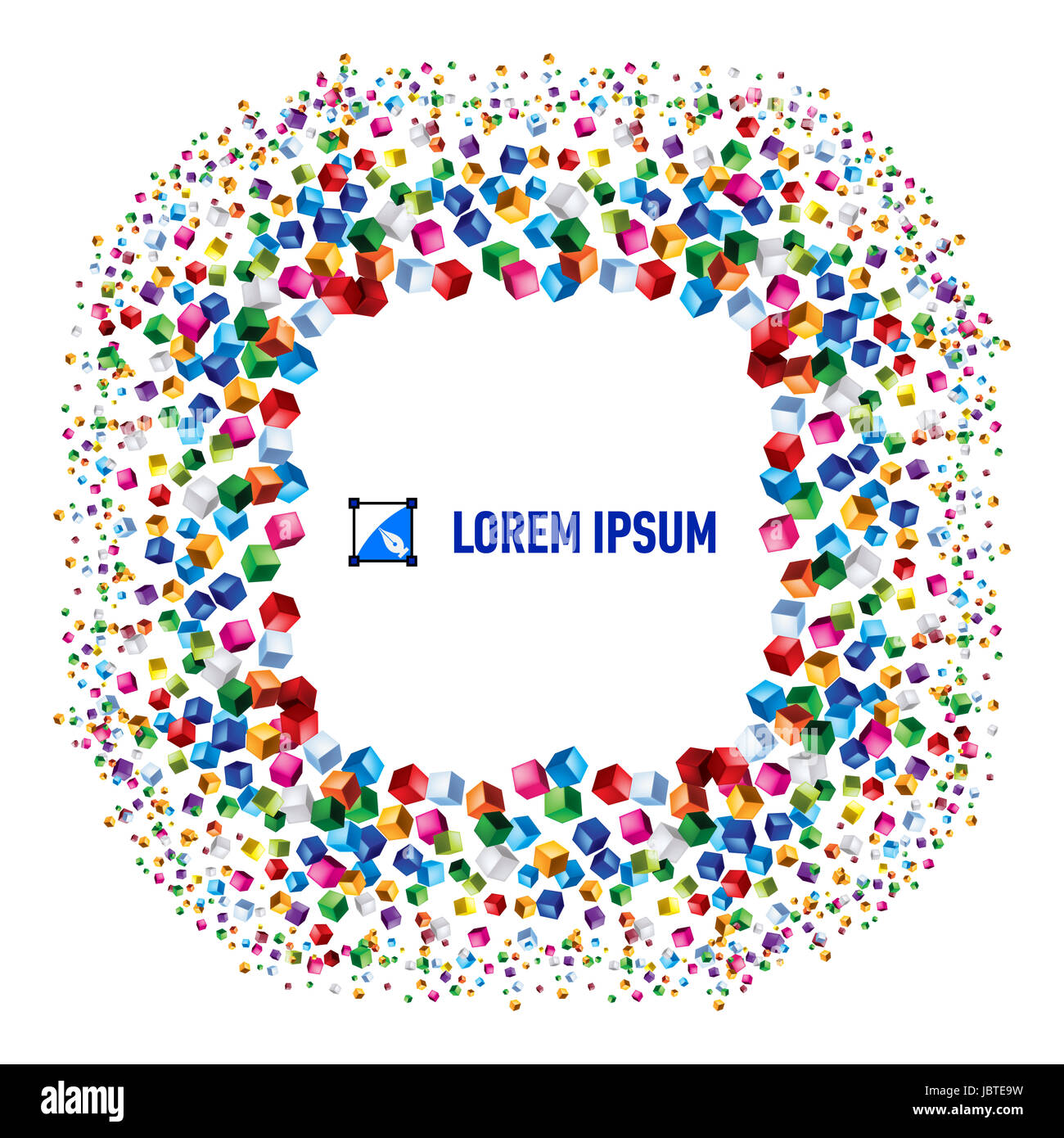 Multicolored cubes over white background with square space for your ...