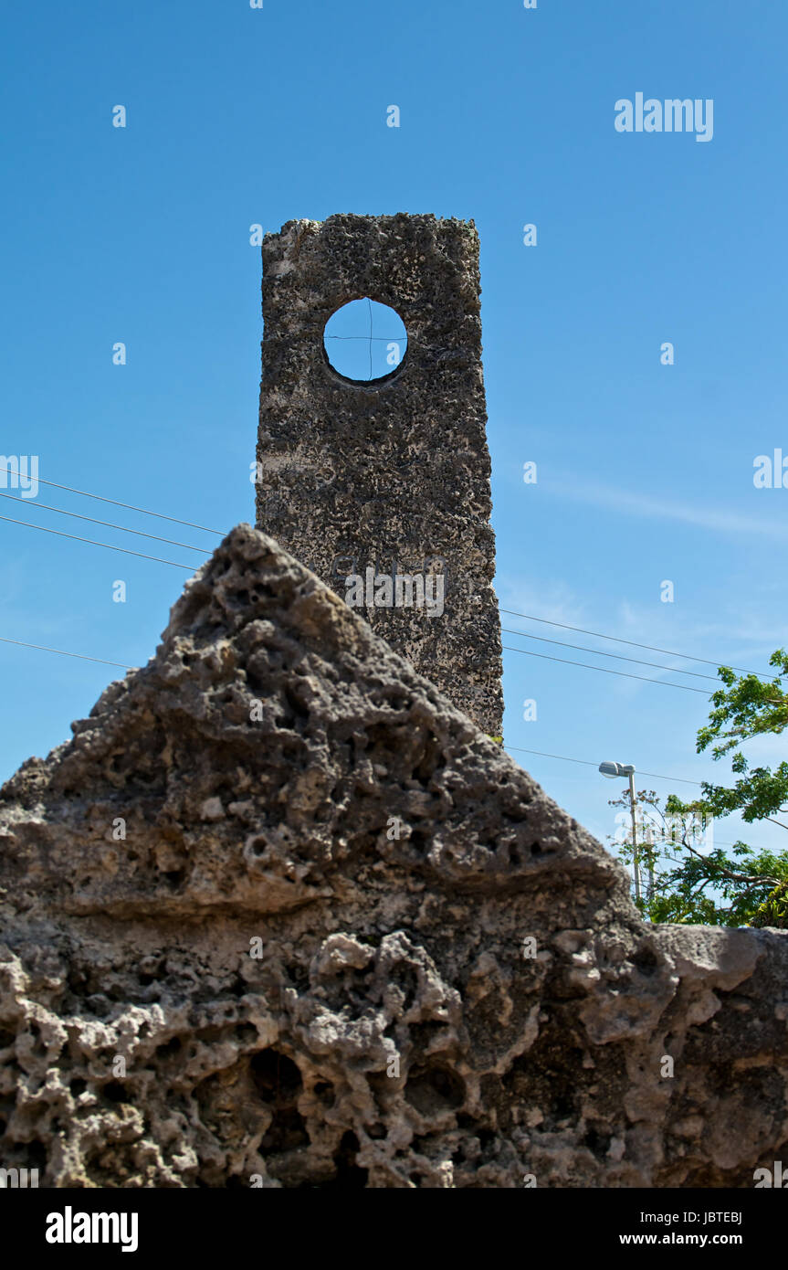 A view of the towering hand carved rock telescope at coral castle in ...