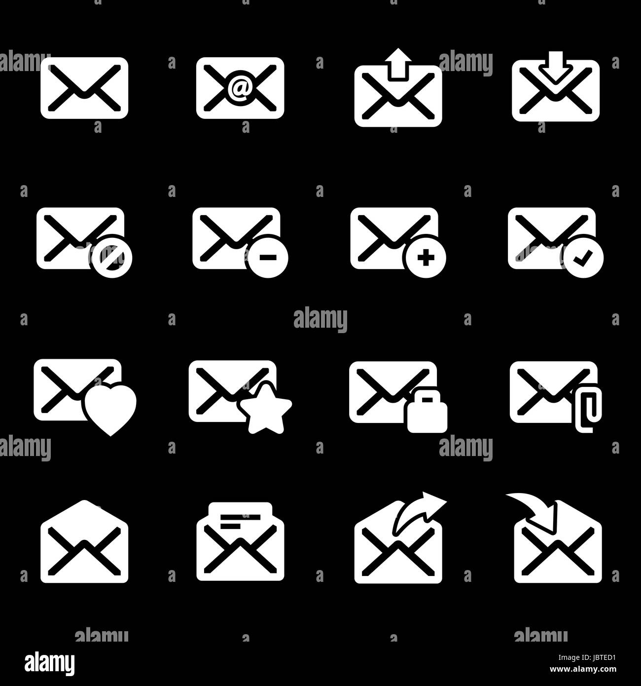 Vector white email icons set on black background Stock Vector Image ...