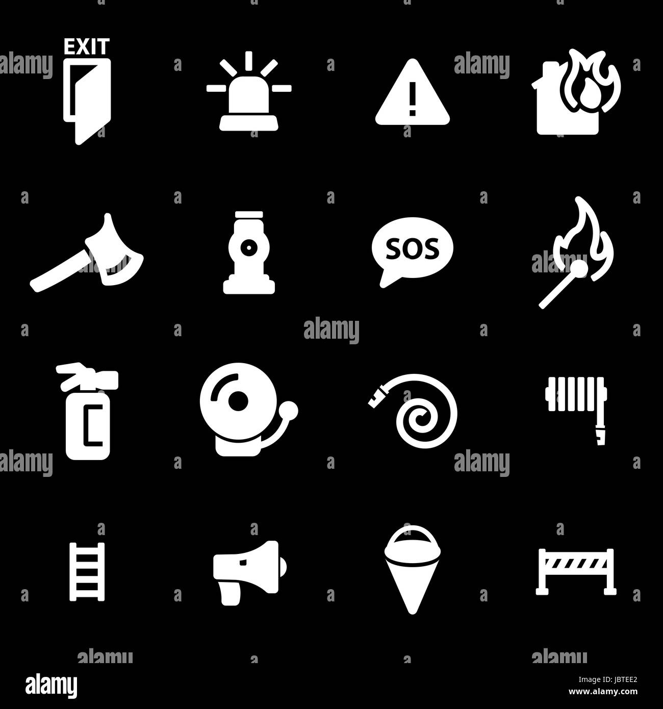 Vector white firefighter icons set on black background Stock Vector ...