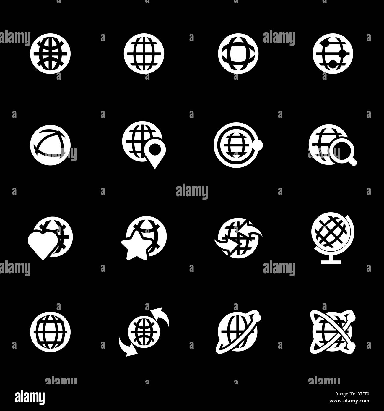 Vector white globe icons set on black background Stock Vector Image ...