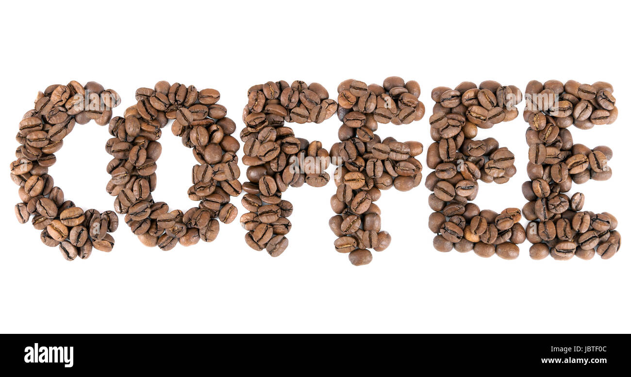Coffee sign made of coffee beans isolated on white background Stock ...
