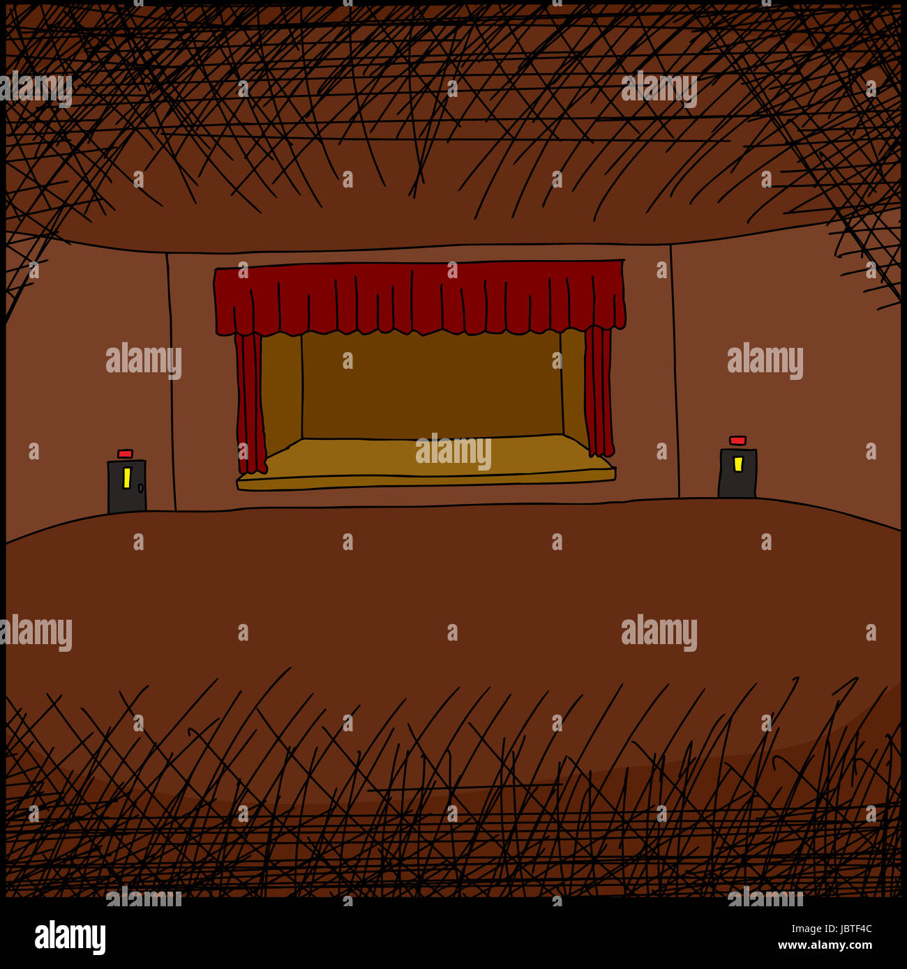 Hand drawn large empty room with stage Stock Photo - Alamy