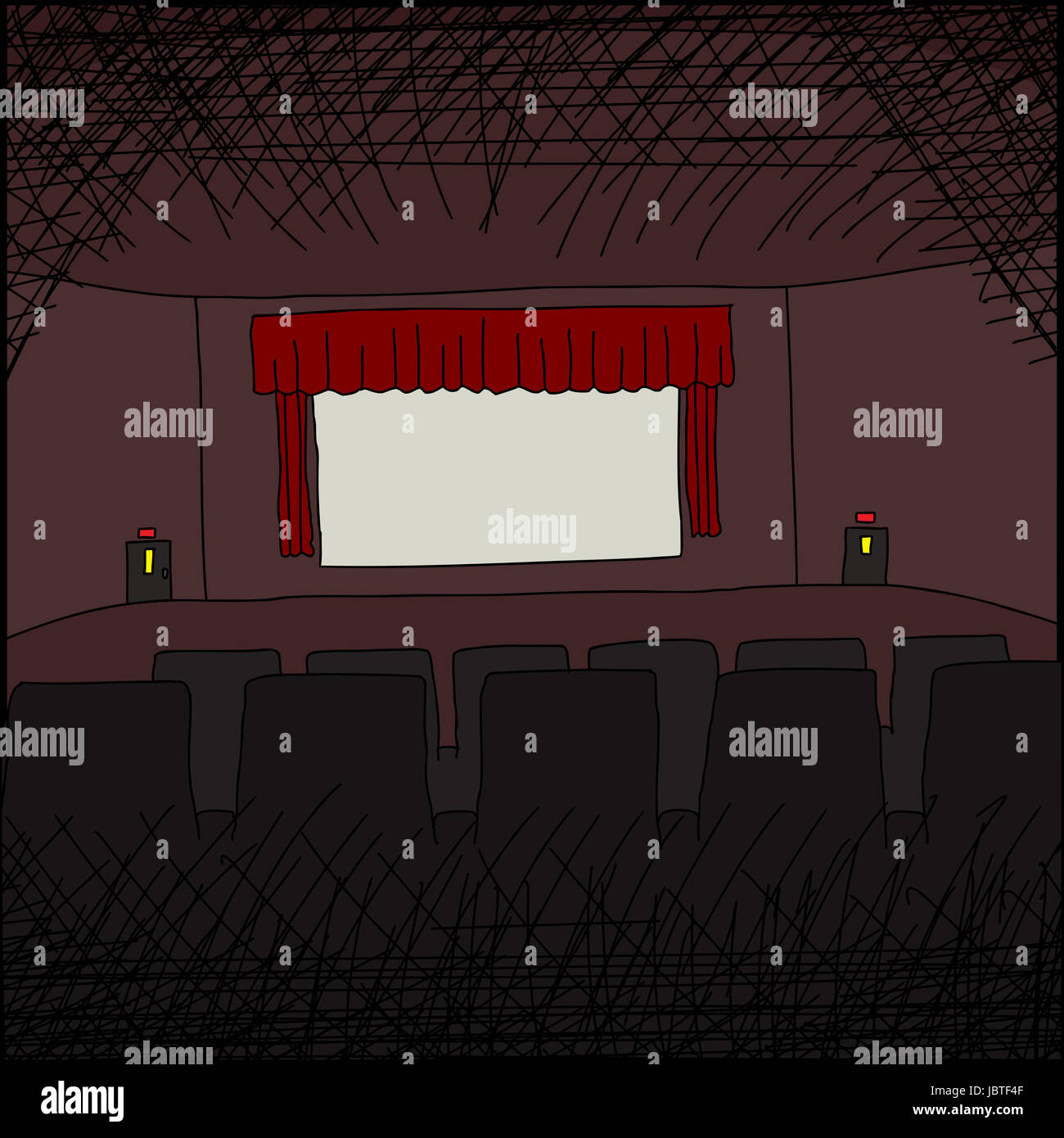Empty cartoon movie theater with blank screen Stock Photo - Alamy