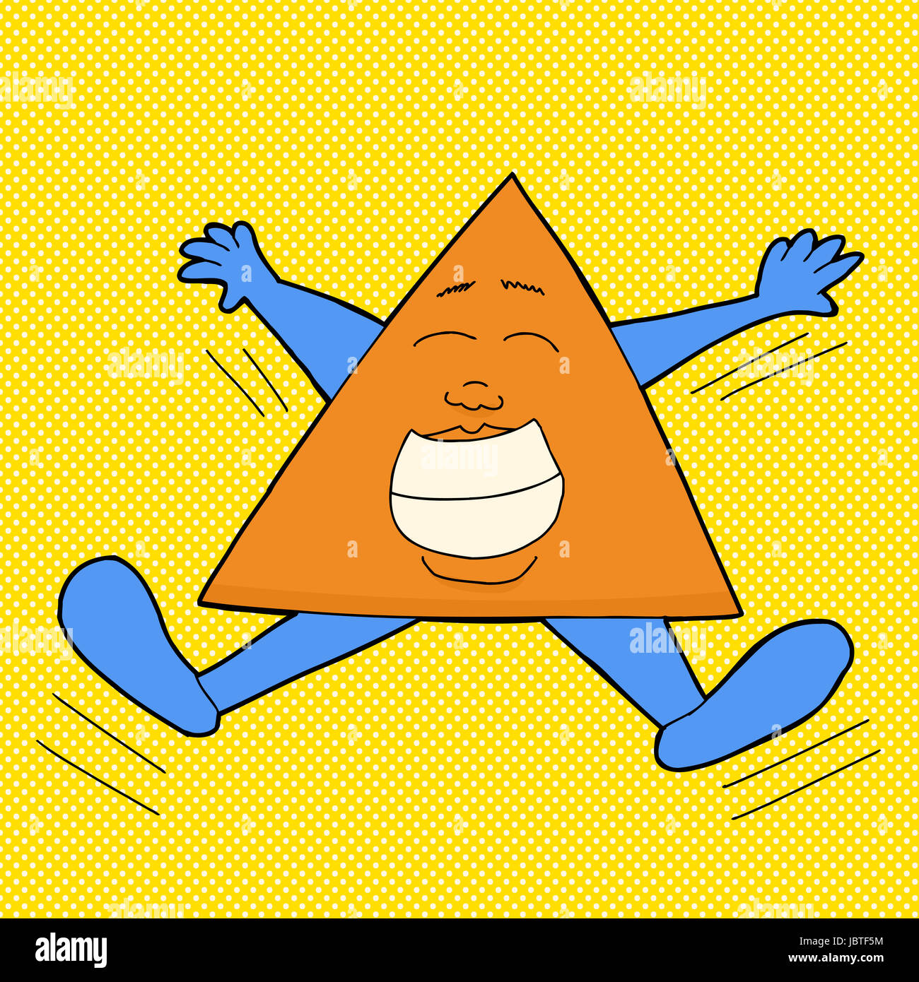 Triangle jumping up over yellow halftone background Stock Photo - Alamy