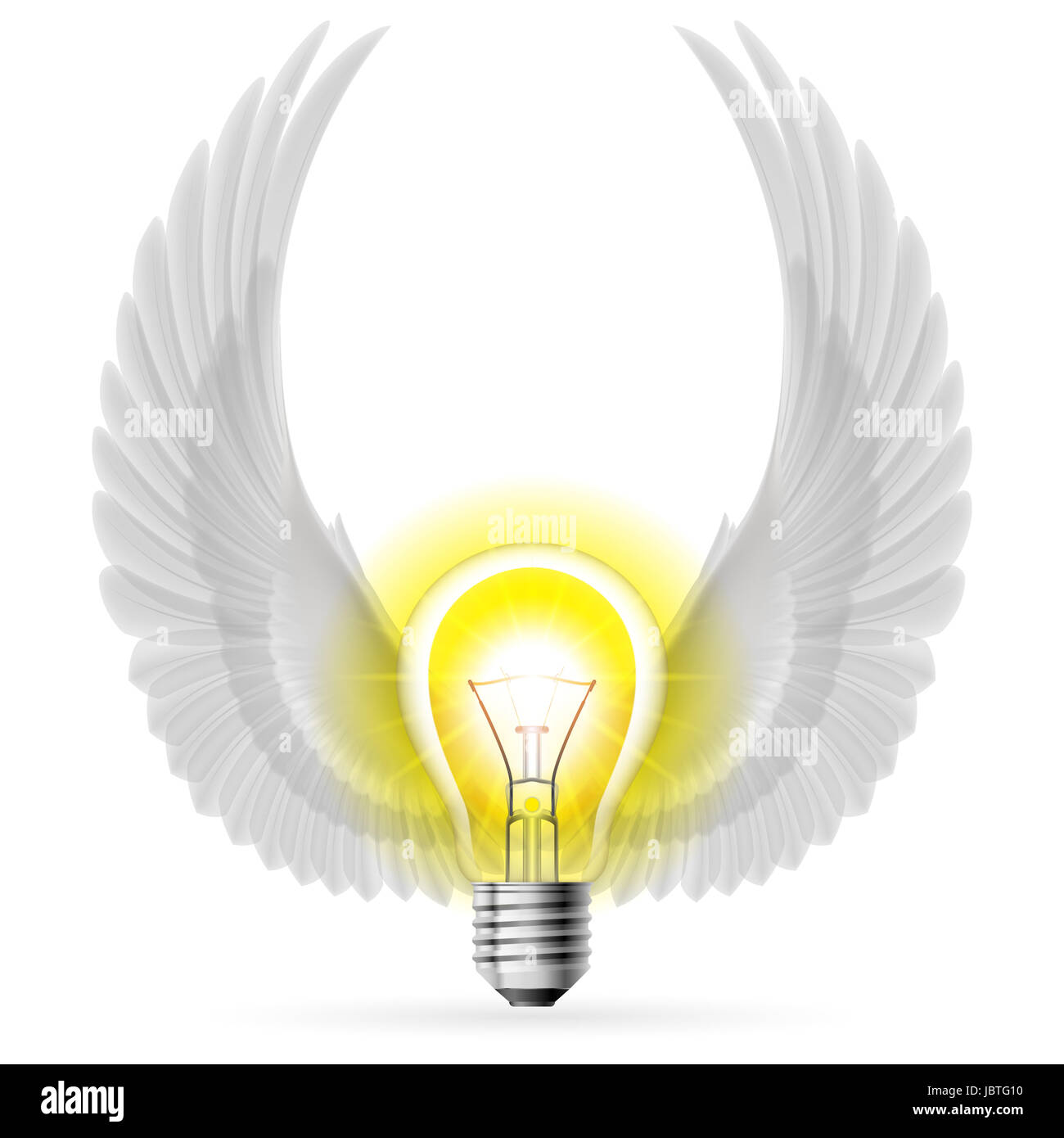 Light bulb with raised white wings. Idea and inspiration concept Stock ...