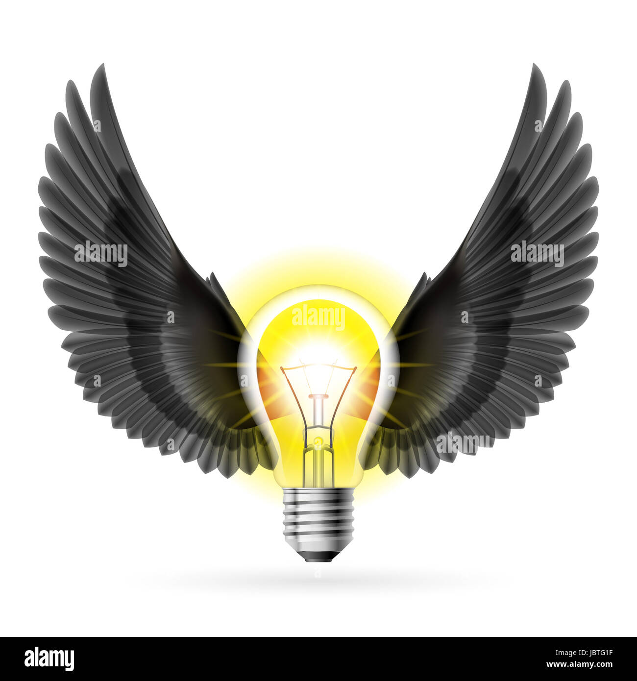Light bulb with black wings. Idea and inspiration concept Stock Photo ...