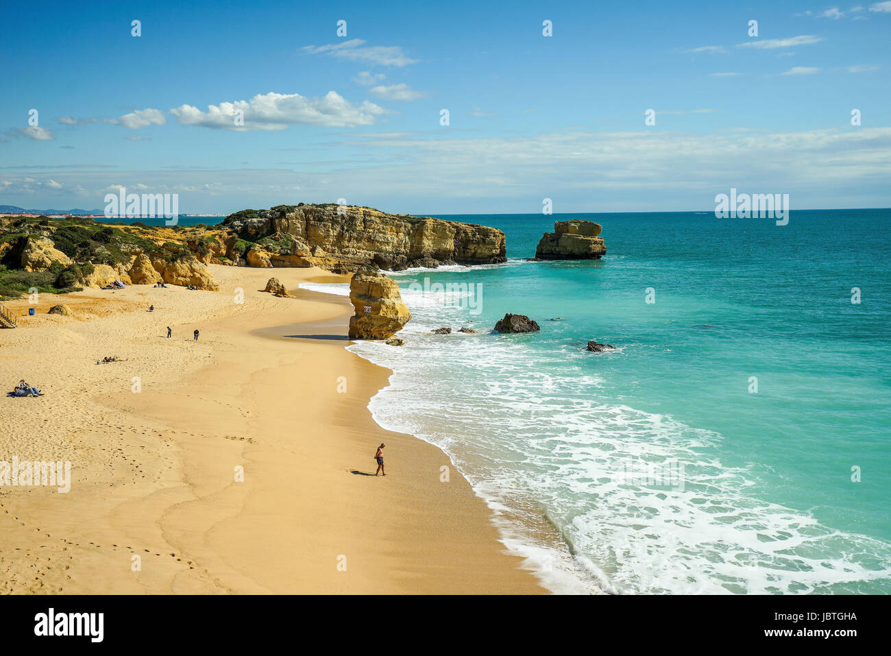 Europe, Portugal, Algarve, Praia castello, rock in the Atlantic, beach ...